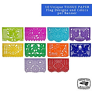 Mexican Party Banners (5 Pack - 10 Tissue Paper Flag Designs per Banner/NOT Plastic) - Papel Picado Banner - Mexican Themed Party Decorations - Papel Picado Mexicano para Fiesta - Mexican Banners