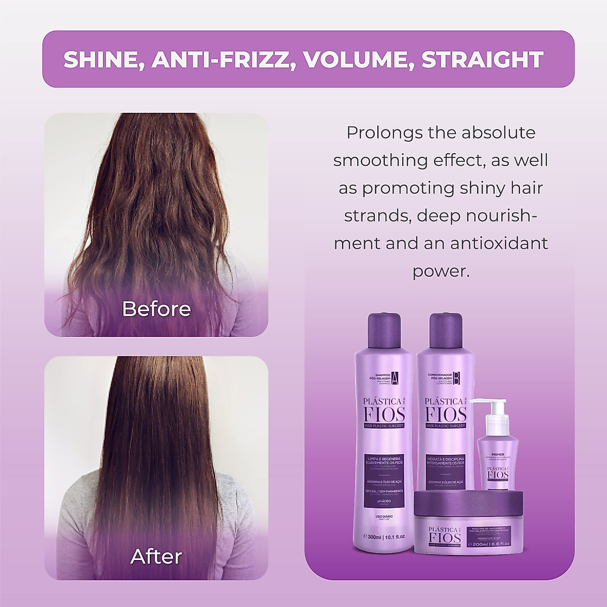 CADIVEU Home Care Line - Plastica Dos Fios Hair Smoothing Set: Shampoo, Conditioner, Hair Treatment Mask, Hair Primer (Set of 4)