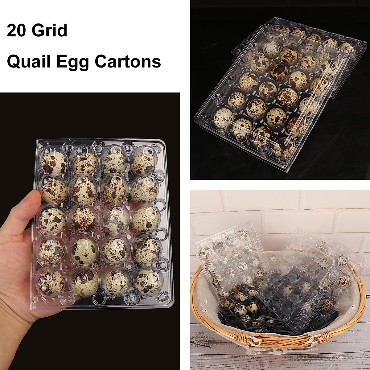 KUKLIPJIM 150 Pack Quail Egg Cartons, Clear Plastic Quail Egg Trays, Holds up to 20 Quail Eggs Securely - Your Ultimate Small Eggs Carton Holders for Bulk Storage and Display