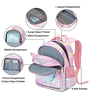 YCBB Kids Backpacks for Girls Rainbow Princess School Backpack Set with Lunch Tote Bag Lightweight Waterproof Girl School Backpack