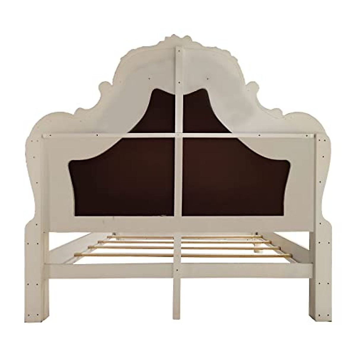 Acme Dresden Wooden Bed with Faux Leather Upholstery in Bone White