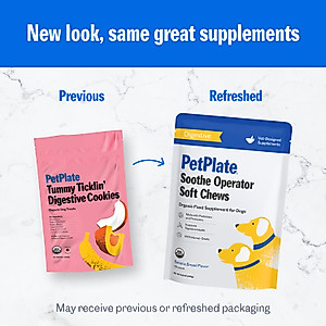 PetPlate Soothe Operater Digestive Soft Chews for Dogs, Made with Prebiotics & Probiotics, USDA Organic Supplement, Grain-Free, Human-Grade, Pet Supplies, (Pack of 1, 9.8 Ounce)