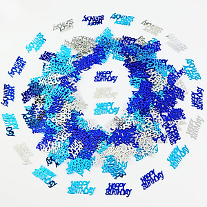 Hrovsur Happy Birthday Confetti for table - Blue Table Confetti Sprinkling Scatter Blue Birthday Decoration Party Supplies, Blue and Silver Birthday Decorations, Party Supplies (Blue and Silver)