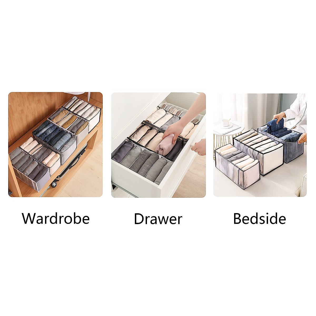 Kyweel 3PCS Washable Wardrobe Clothes Organizer，Foldable Visible Closet Organizer Clothes Drawer Mesh Separation Box For Jeans, T-shirts, Leggings, Underwear, Children's Clothing，Socks（7 Grids）