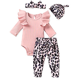 fioukiay Preemie Newborn Baby Girls Clothes Infant Romper Bodysuit Pants Clothing Set Fall Winter Outfits (Pink Leopard 01, Preemie)