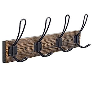 Rustic Coat Rack, Wall Mounted Coat Hook with 4 Farmhouse Hooks, Solid Pine Wood, Perfect Touch for Your Entryway Bathroom Kitchen to Hang Coat Clothes Hat Purse Bag Towel Robes (Brown)