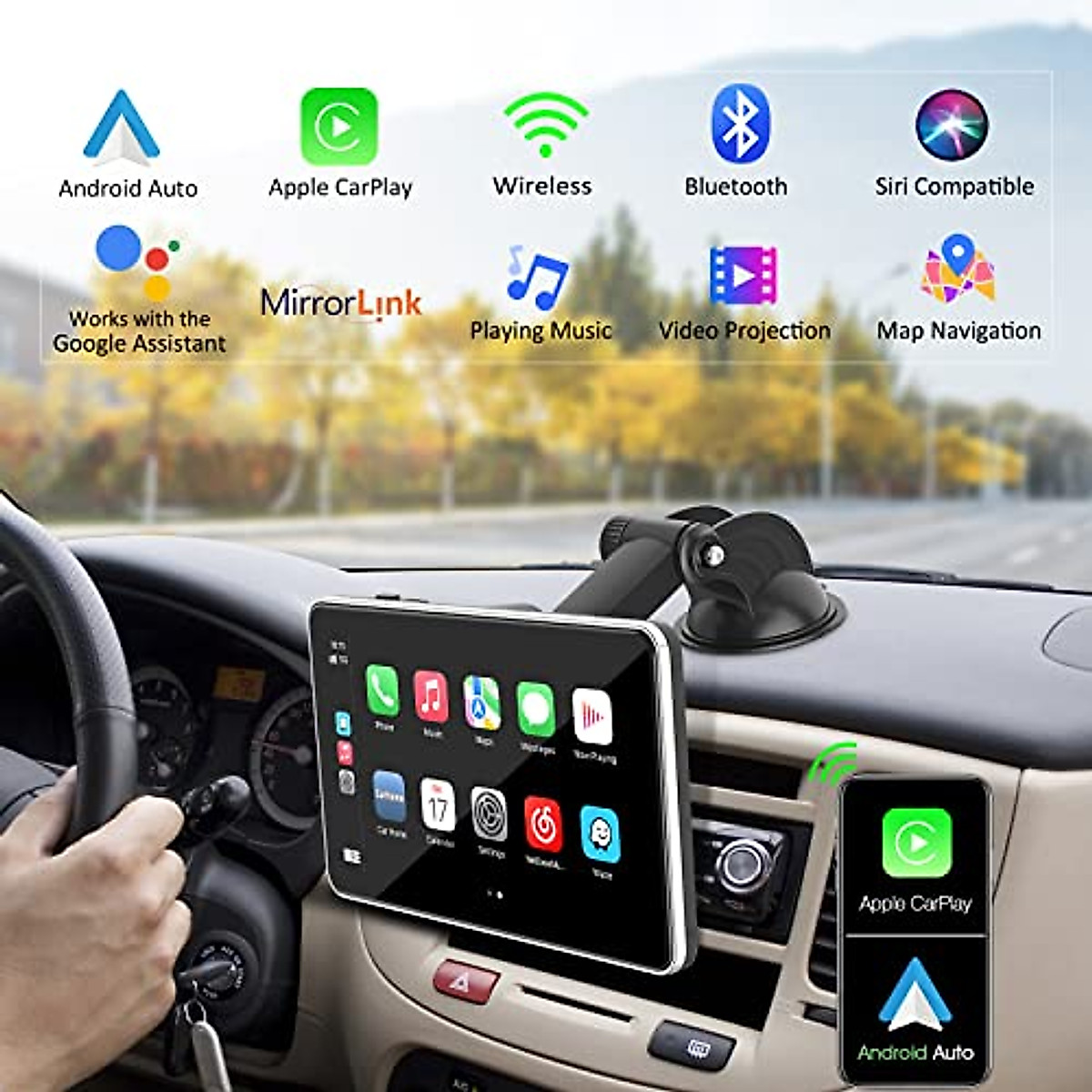 Carpuride 2023 Newest Wireless Apple Carplay & Android Auto,7 Inch Full HD Touch Screen Portable Car Radio Receiver,Car Stereo with Mirror Link, Google, Bluetooth