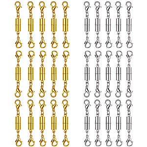 30 Piece Gold and Silver Necklace Clasps Magnetic Jewelry Locking Clasps and Closures Bracelet Lobster Clasp Connector for DIY Necklace Bracelet Jewelry Crafts Making Supplies
