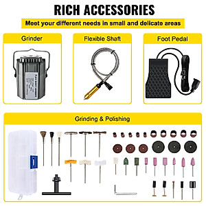 VEVOR Flex Shaft Grinder 780W Rotary Tool 500-23000RPM Rotary Carver with 1/4" 3-Jaw Chuck & Stepless Speed Foot Pedal Hanging Grinding Machine 131PCS Accessories for Jewelry Polishing Grinding DIY