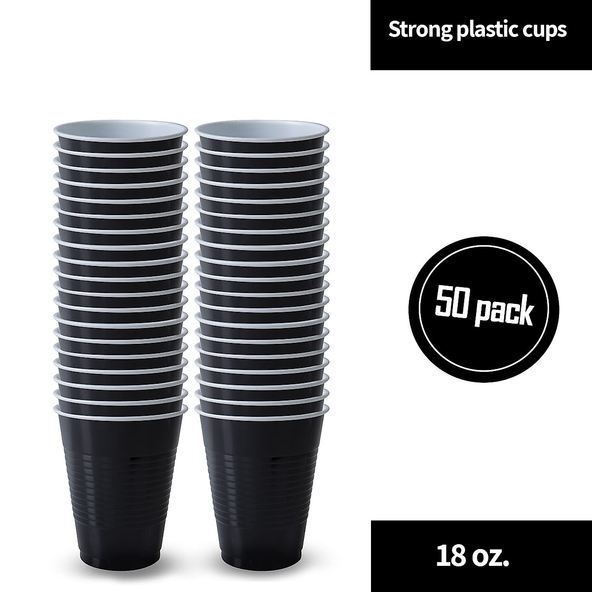 Hanna K. Signature Collection 50 Count Plastic Cup, 18-Ounce, Black