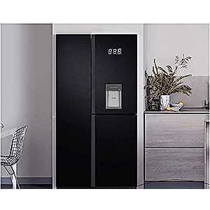 GLOW4U 24"X117" Peel and Stick Vinyl Black Stainless Steel Wallpaper Brushed Black Metallic Stainless Steel Contact Paper for Fridge Refrigerator Dishwasher Stove Appliances Liner Sticker