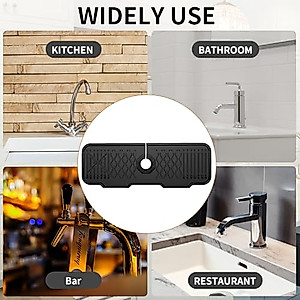 Kitchen Sink Splash Guard, Silicone Draining Mat Kitchen Faucet, 90° Foldable Design to Accommodate a Variety of Sink Countertops Black (17* 5.9)