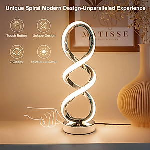 Adebime Modern Spiral RGB Table Lamp, Touch Dimmable Bedside Lamp, 7 Colors 10 Light Modes Spiral Design Table Lamp, Unique Nightstand Lamp for Living Room, Bedroom, Cool Lamps
