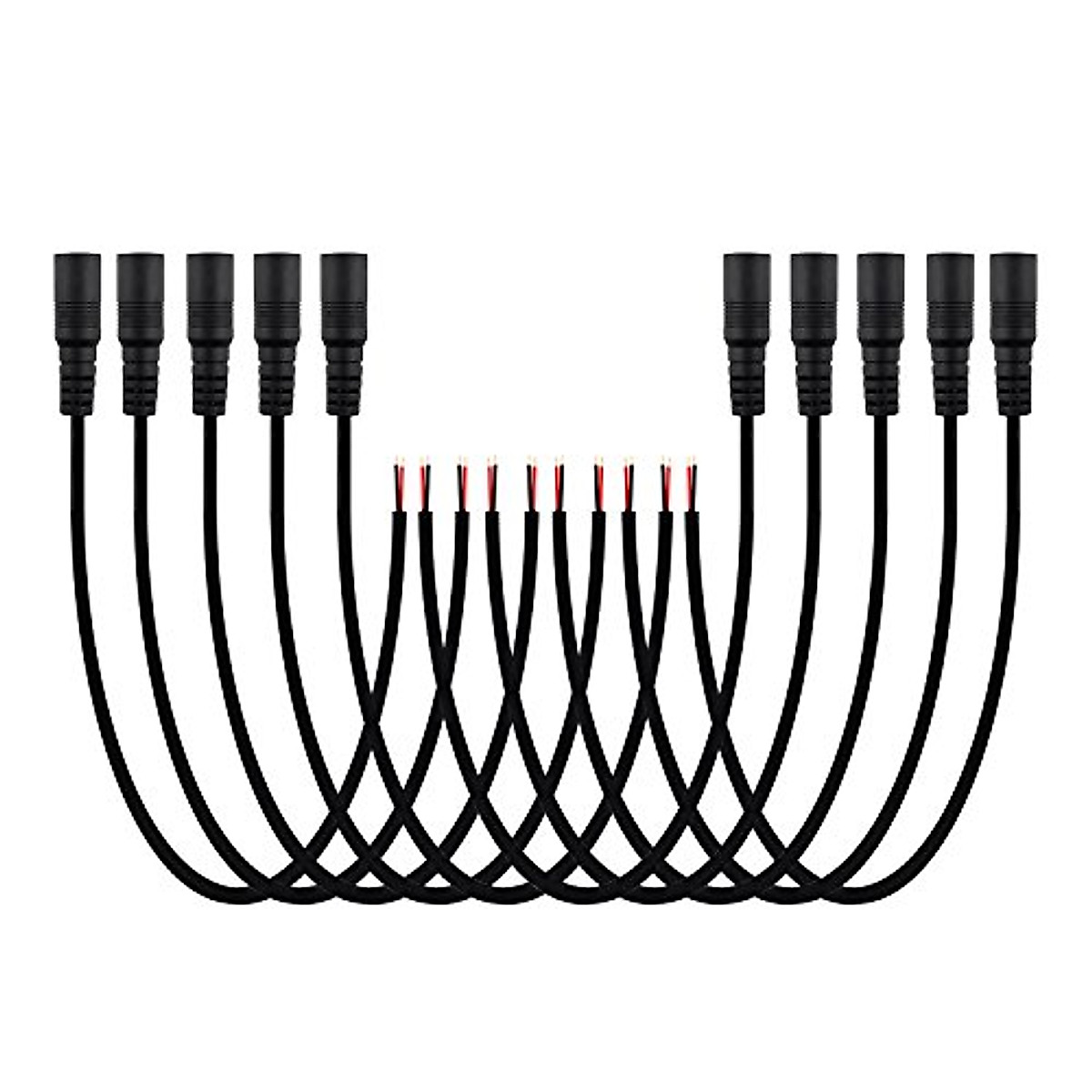 SIM&NAT DC Female 5.5mmx2.1mm Power Jack Adapter Plug Pigtail Cable, 20inch DC Power Pigtail Female Jack Wire for CCTV Security Camera, DVR, HDVD, LED Strip Light, Low Voltage Application, Pack of 10