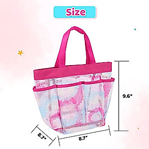 Mesh Shower Bag for Dorm Room - 9” x 9” x 9.5” Toiletry Shower Caddy for Women Students Tie Dyed Pattern Shower Tote Large Capacity Portable with 8 Pocket for Gym College Bathroom Beach Essentials