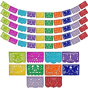 Mexican Party Banners (5 Pack - 10 Tissue Paper Flag Designs per Banner/NOT Plastic) - Papel Picado Banner - Mexican Themed Party Decorations - Papel Picado Mexicano para Fiesta - Mexican Banners