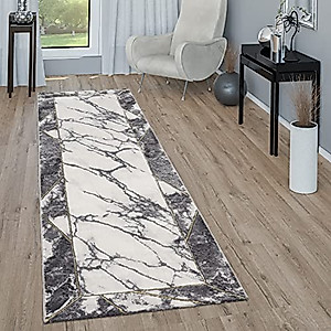 Living Room Rug Grey Gold 3-D Border Marble Pattern Robust, Size:3'11" x 5'7"