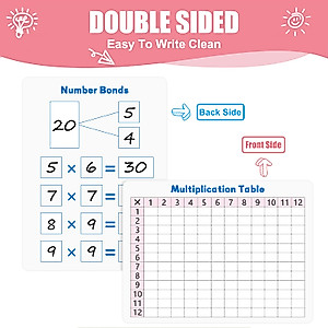 10 Pack Multiplication Chart Whiteboard Card - Double-Sided 9" x 12" Dry Erase Board, Math Manipulatives White Board for Kids Students, Classroom and Home Learning，Small White Board Card Dry Erase