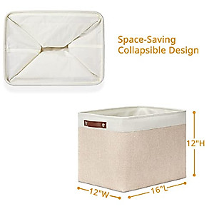 DULLEMELO Collapsible Bundle Baskets 3 Medium Baskets 15"x11"x9.5" + 2 Large Baskets 16"x12"x12"（White&Khaki)