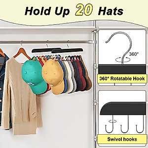 RESOVO 2 Pack Hat Hanger for Baseball Caps, Space Saving Hat Organizer w/ 10 Stainless Steel Hooks, Wooden Hats Rack Holder - Closet Storage Solution, No Mark Left Behind Black