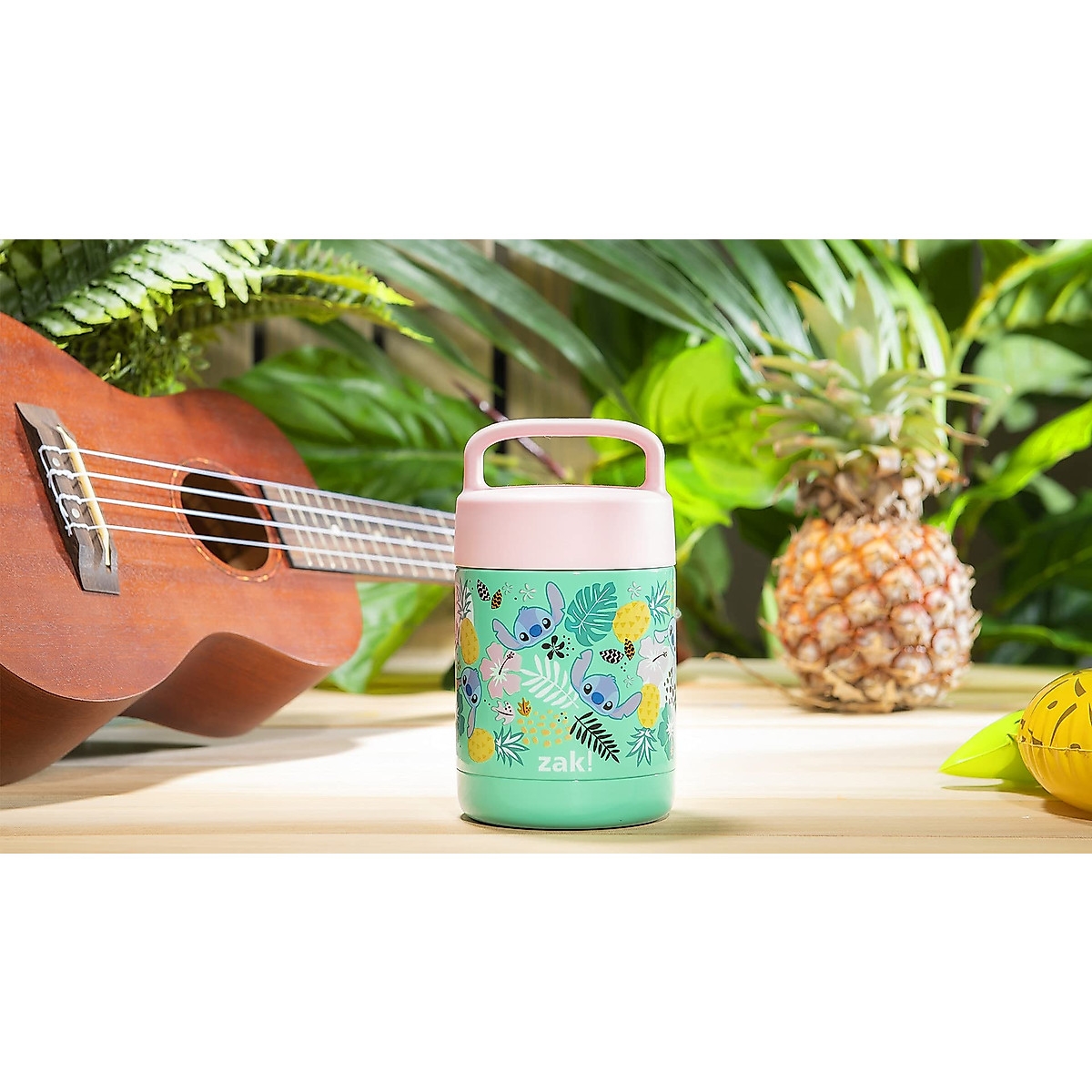 Zak Designs Kids' Vacuum Insulated Stainless Steel Food Jar with Carry Handle, Thermal Container for Travel Meals and Lunch On The Go, 12 oz, Lilo and Stitch