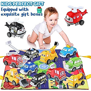 Doloowee Toddler Pull Back Car Toys (12 pcs) Baby Car Toys with Playmat Storage Bag Baby Toys 12-18 Months,Toddler Toys Age 1-2