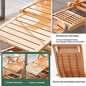 Oversized Rocking Chair,Adjustable Rocking Chair,Outdoor Patio Rocking Chair with Headrest Pillow and Foot Massage Board,Load-Bearing 180KG Comfort Bamboo Loungers Deck Chair Patio Pool Garden Chair (