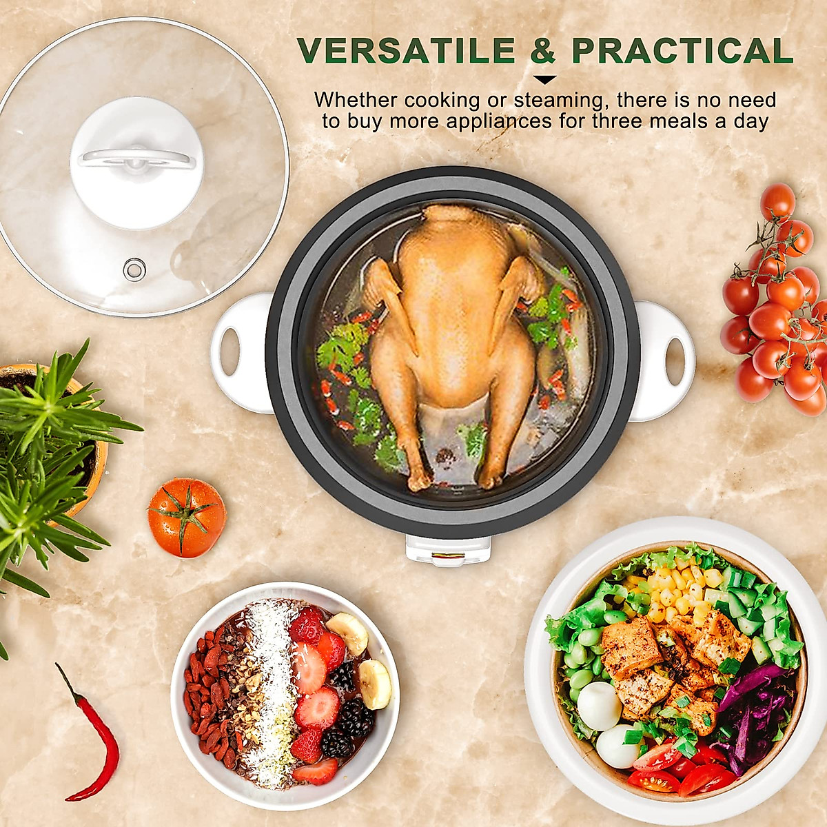 Mishcdea Rice Cooker 10 Cups Uncooked & Food Steamer (20 Cooked), Electric Rice Cooker Fast Cooking With Keep Warm, Removable Non-stick Pot, All-In-One Cooker for Grains, Soups, Oatmeal or Veggies - Black