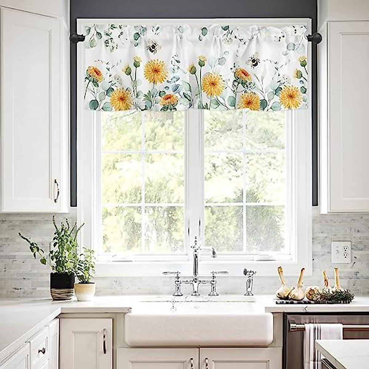 Butterfly Floral Window Kitchen Curtain Valance, Window Curtain Valance Rod Pocket, 1 Panel Short Valances Window Treatment for Living Room Bedroom Bathroom Cafe (42x18 Country Style Butterfly)