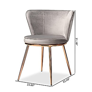 Baxton Studio Farah Modern Luxe and Glam Grey Velvet Fabric Upholstered and Rose Gold Finished Metal 2-Piece Dining Chair Set