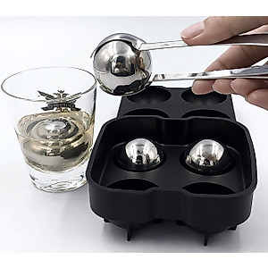 Stainless Steel Whiskey Stones, Beverage chilling Rocks, Reusable stainless steel ice balls with Sphere Ice ball tray. Total set of 7