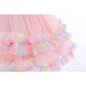 AVAZU 3M-6T 3D Colorful Flower Toddler Baby Girls Wedding Pageant Layered Dresses Wedding Birthday Party Tutu Gown with Headwear Light Pink 110