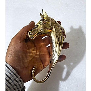 Brass Horse Head Wall Mount Hooks Set of 2 Pieces Sculpture Unique A Excellent Item for Home | Office | Restaurant Decorative Item Statue Coat Hook by INDIAART12