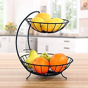 Spectrum Diversified Yumi Arched 2-Tier Server Stacked Bowls, Dining Table & Kitchen Counter Organizer, Modern Fruit Basket Stand, Black