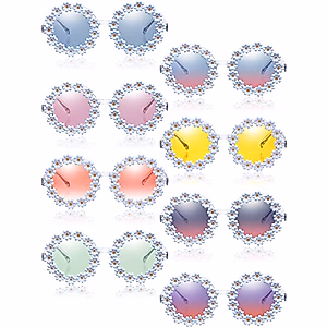 8 Pairs Daisy Sunglasses Disco Festival Sunglasses Fun Flower Sunglasses for Women Retro Floral Round Shape Sunglasses (Multi Colors)