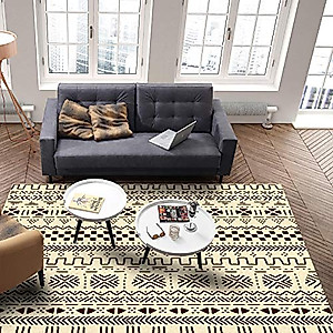 YOKOU Indoor Area Rugs, Geometric Pattern Arrica Traditional Culture Brown Beige Non-Slip Rectangle Accent Area Rug for Bedroom Living Room Kids Room Play Room 5'x8'