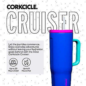 Corkcicle Cruiser Insulated Tumbler with Handle and Straw, 80's Windbreaker, 40 oz – Reusable Water Bottle Keeps Beverages Cold for 20 Hours, Hot for 9 Hours – Cupholder Friendly, Spill Proof Tumbler