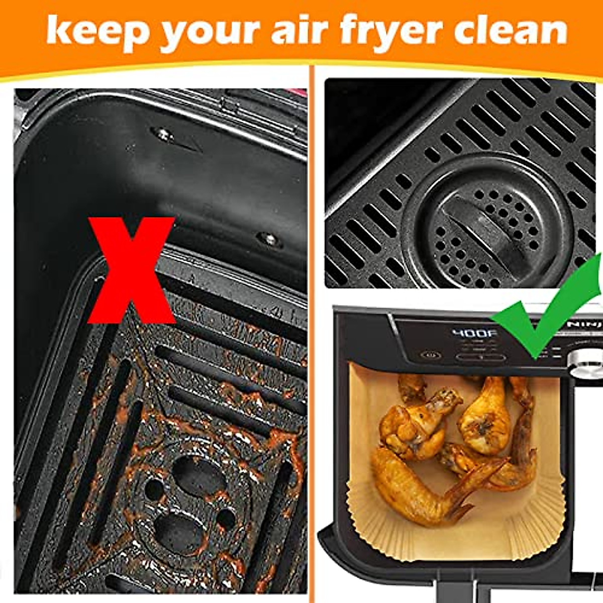 AILIFEER Disposable Air Fryer Paper Liners for Ninja DZ201 DZ401 DZ550 DZ090 AD350CO Foodi,Rectangular Non-Stick Parchment Paper,for Air Fryer Oven Microwave(brown)