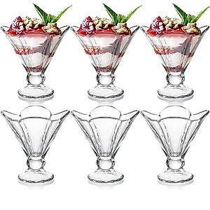 Hacaroa 6 Pack Glass Ice Cream Bowls Small Sundae Cups, 6.5 Ounces Footed Dessert Bowls Milkshake Glasses, Clear Cute Trifle Bowls for Pudding, Parfait, Fruit, Clover Shape