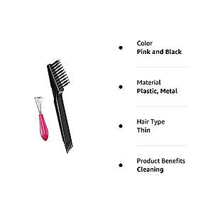 2 Pieces Hair Brush Cleaning Tool Comb Cleaner Brush Mini Hair Brush Remover for Removing Hair Dust Home and Salon Use (Plastic Handle Rake, Pink and Black)