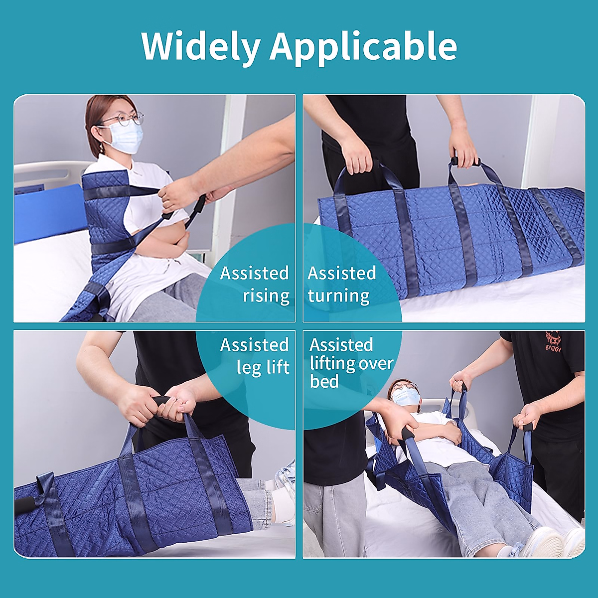 Positioning Bed Pad with Reinforced Handles,Reusable Washable Transfer Sheet for Turning, Lifting,Repositioning,45.7"X26.8" Soft Multipurpose Transfer Pad for Elderly, Incontinence,Caregiver,Blue
