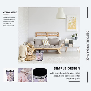 MAGICLULU Stainless Steel Container Floral Trash Can Round Wastebasket Modern Wastepaper Bucket Small Garbage Bin for Office Home Bedroom Living Room 5L Purple Stainless Steel Containers