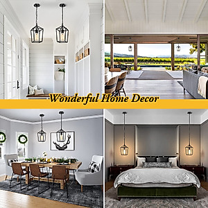 Farmhouse Black Pendant Light for Kitchen Island Industrial Hanging Lantern Fixture Modern Metal Cage Lamp Chandelier Lighting for Dinning Room Hallway, 49in Adjustable Chain for Flat & Sloped Ceiling