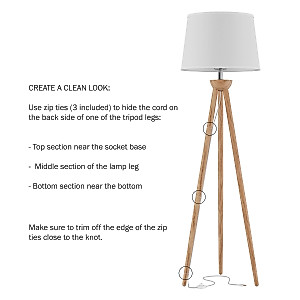 Lavish Home Tripod Floor Lamp – Mid-Century Modern Décor Light with LED Bulb and Natural Oak Wood Base – Bedroom, Living Room, or Office Lighting
