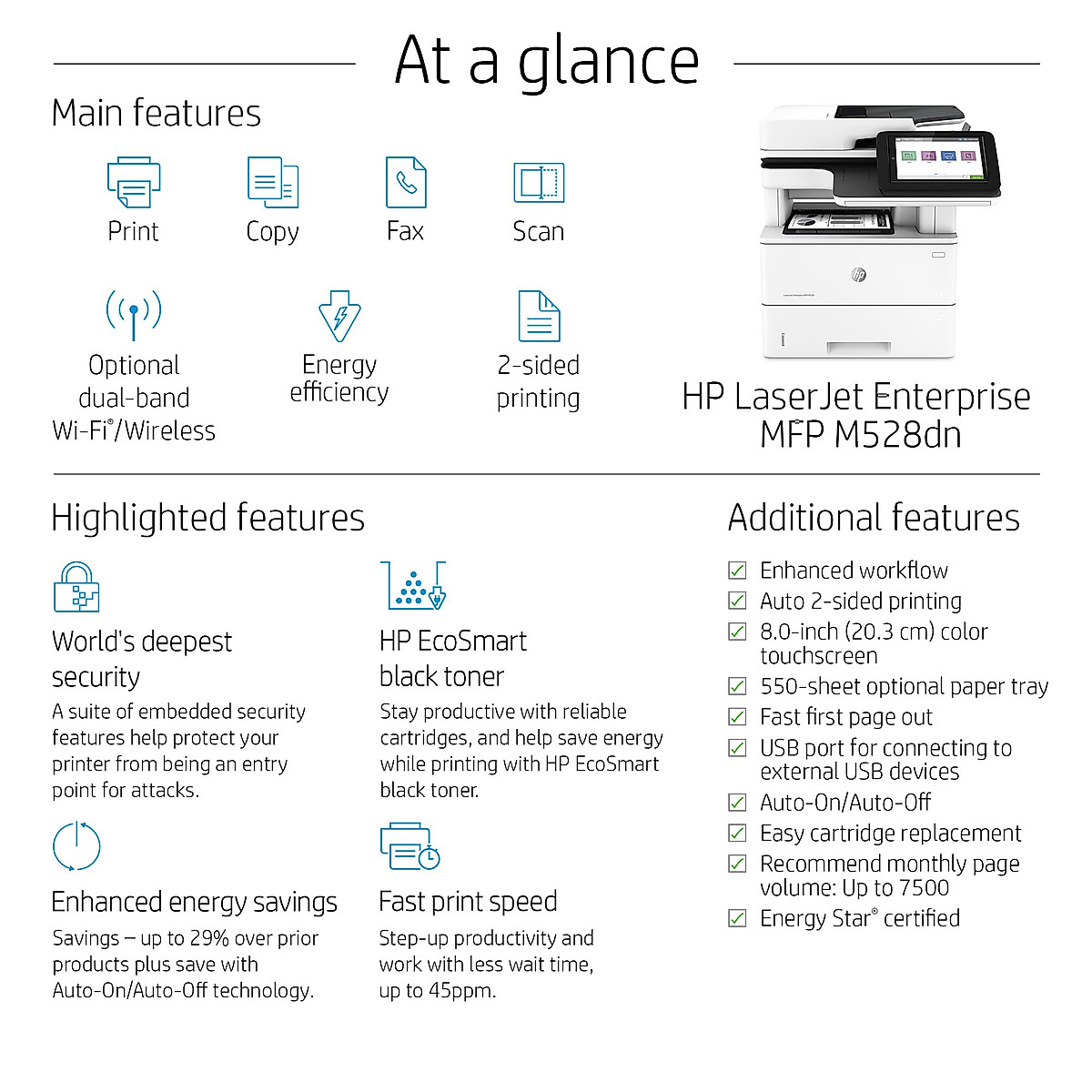 HP LaserJet Enterprise MFP M528dn Monochrome All-in-One Printer with built-in Ethernet & 2-sided printing (1PV64A)