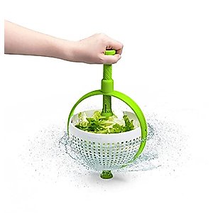 Dreamfarm Spina | Easy-To-Use Salad Spinner | Non-Scratch, Nylon Spinning Colander | Lettuce Spinner | Colander with Collapsible Handle | White & Green