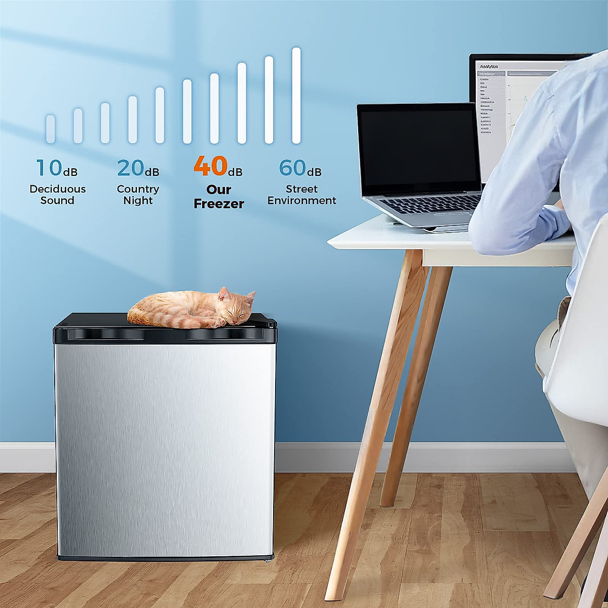 Kismile Mini Freezer,1.1 Cu.ft Upright Freezer with Reversible Single Door,Removable Shelves,Small Freezer with Adjustable Thermostat for Home/Kitchen/Office (Stainless Steel)