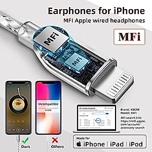 KBEAR Wooden iPhone Headphones Earbuds Earphones wtih Lightning Connector, [Apple MFi Certified] Lightning Headphones for iPhone with Microphone Controller, Compatible All Apple Devices Black