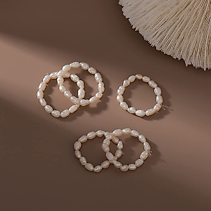 ERLOSYA Vintage Boho Cultured Pearl Adjustable Beaded Wrap Ring,Trendy Elastic Freshwater Pearl Rings for Women,Fashion Heart Shell Stacking Rings for Teen Girls (bead)