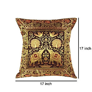DecorHack by Arusaya Elephant Design Solid Silk Brocade 17 X 17 Inch Sofa Décor Throw Pillowcase (Brown)